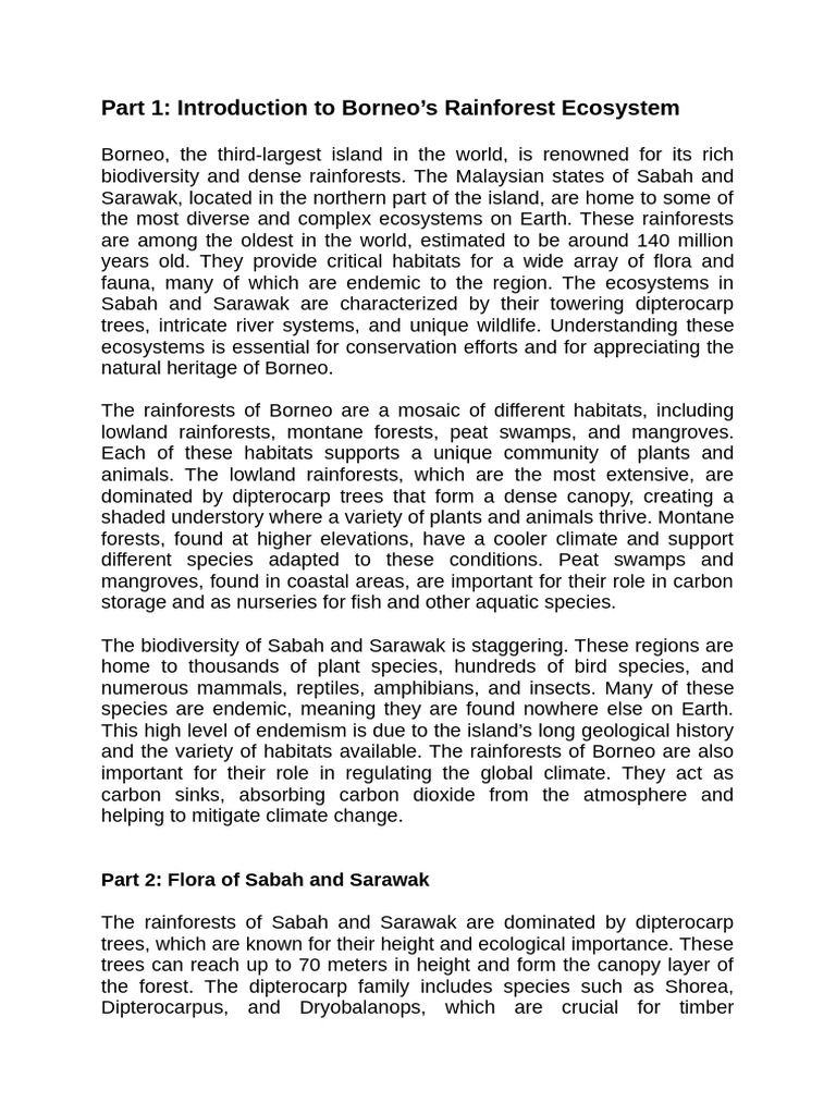 Borneo Rainforest Ecosystem Guide | PDF | Rainforest | Conservation Biology