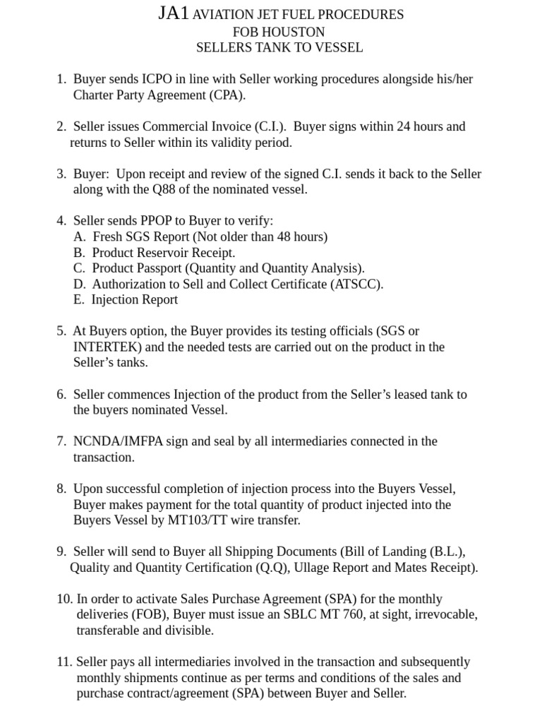 A1 Jet Fuel Houston Fob Procedures Original | PDF | Finance & Money ...