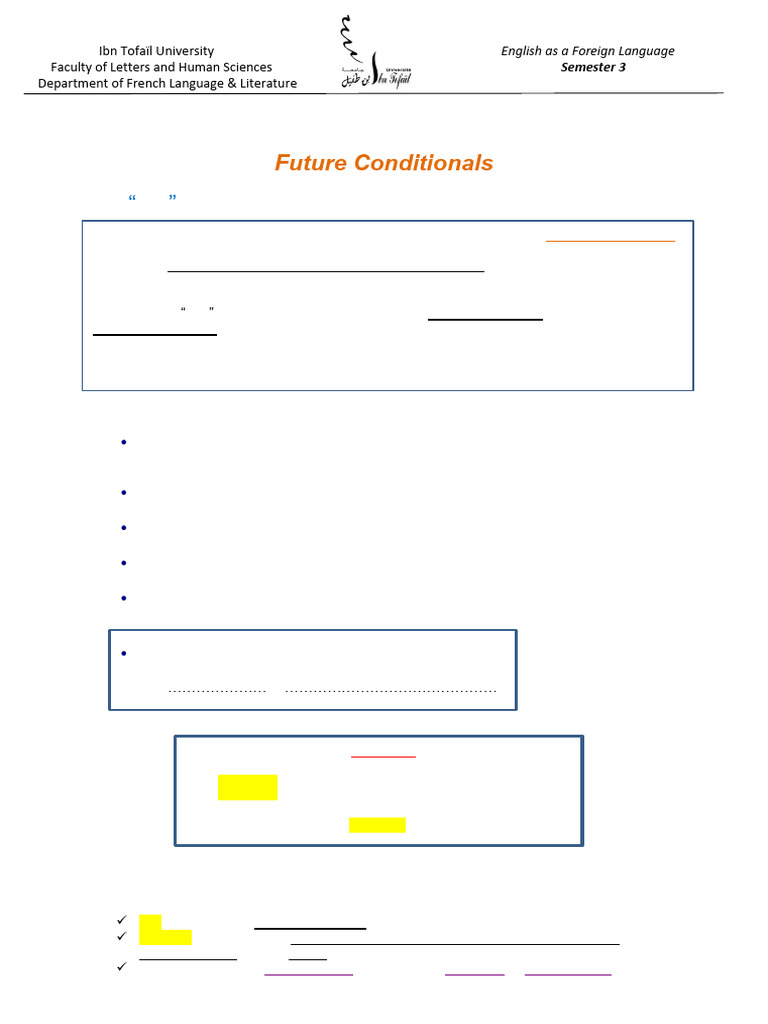Future Conditionals | PDF | Verb | English Language