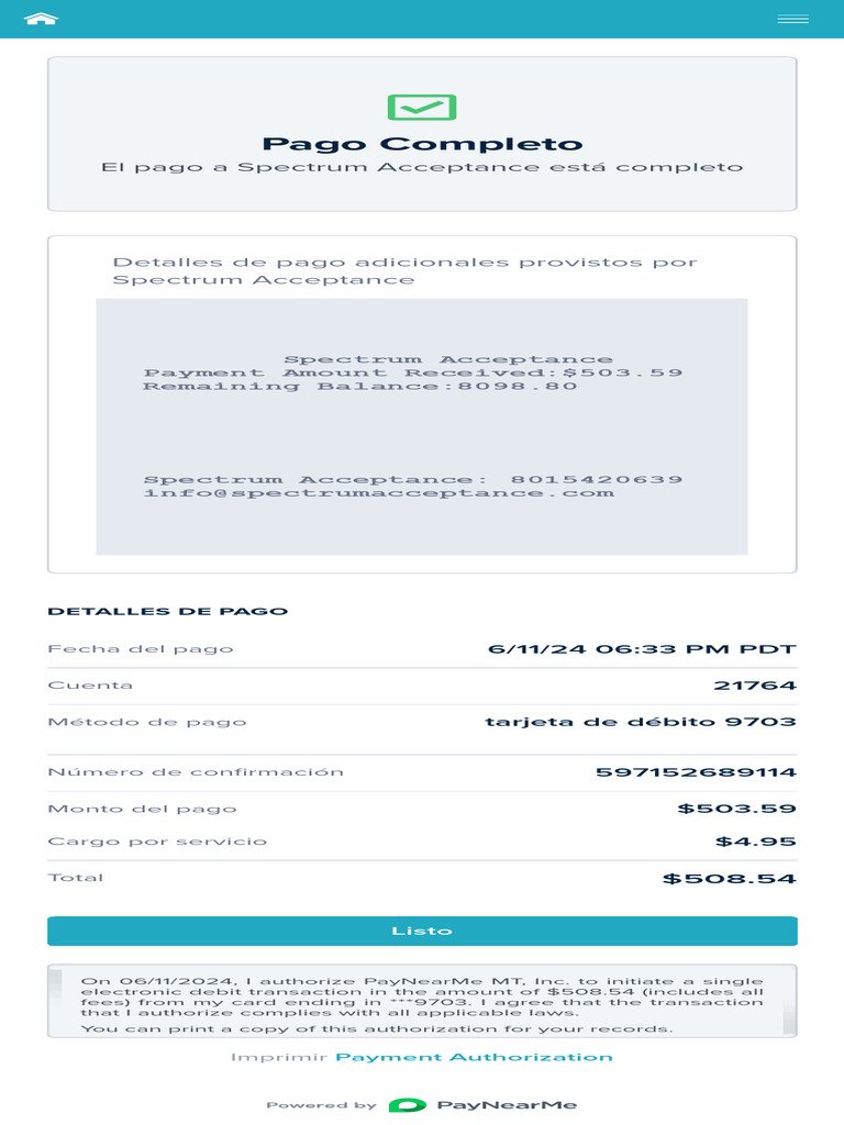 Spectrum Acceptance Payment Confirmation | PDF