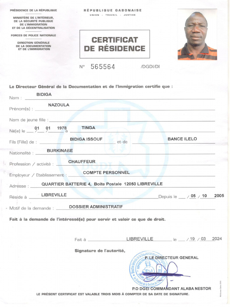 Certificat de Residence | PDF