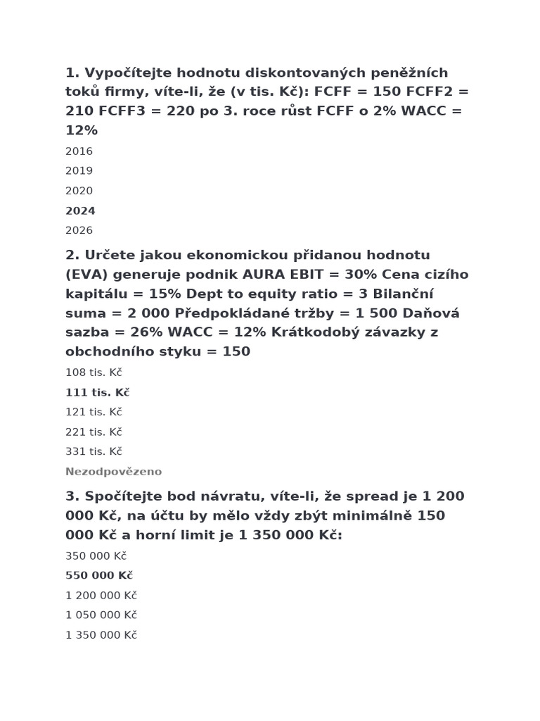 Financni Management Priklady | PDF