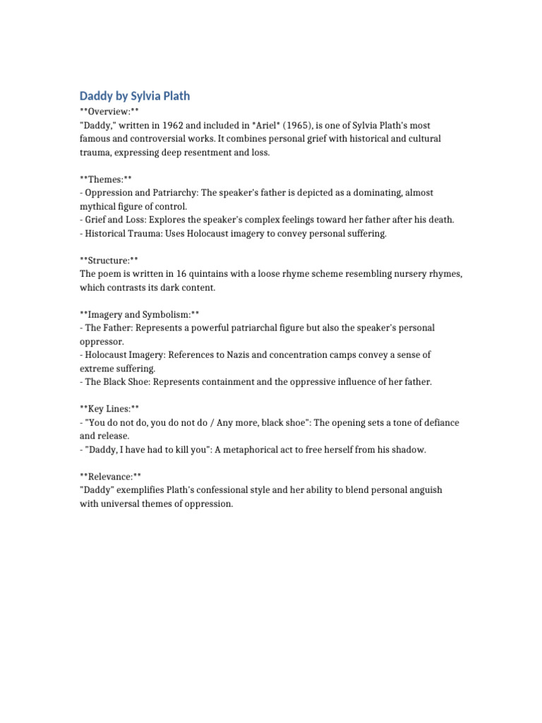 Daddy by Sylvia Plath | PDF | Classics