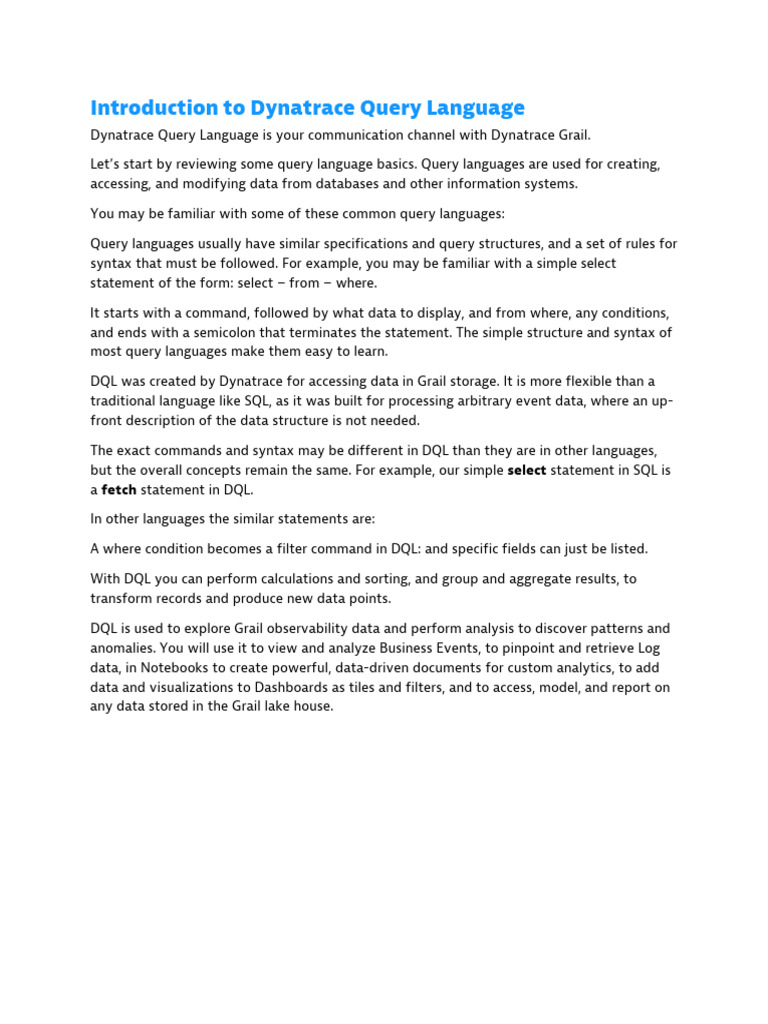 GSPDQL100 Introduction To Dynatrace Query Language Script | PDF