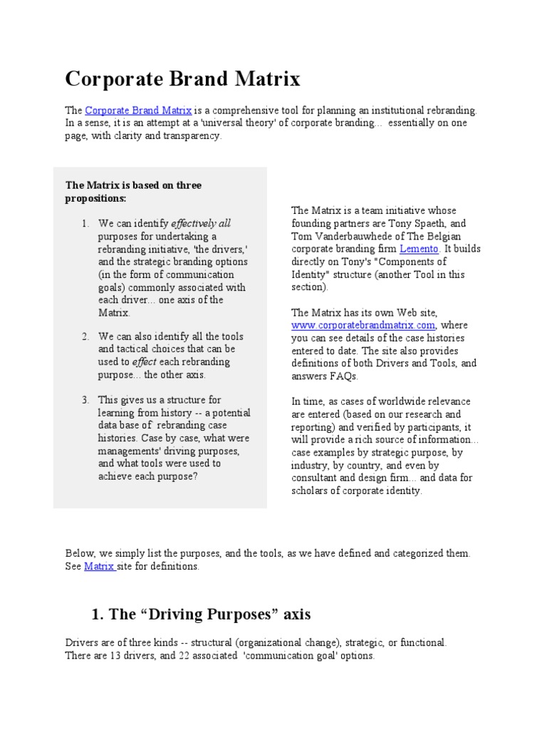 Corporate Brand Matrix | PDF | Brand | Mergers And Acquisitions