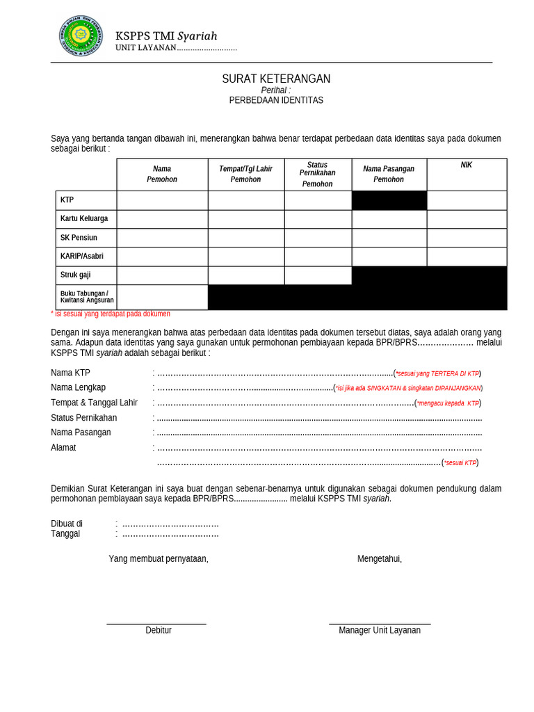 Form Perbedaan Identitas | PDF