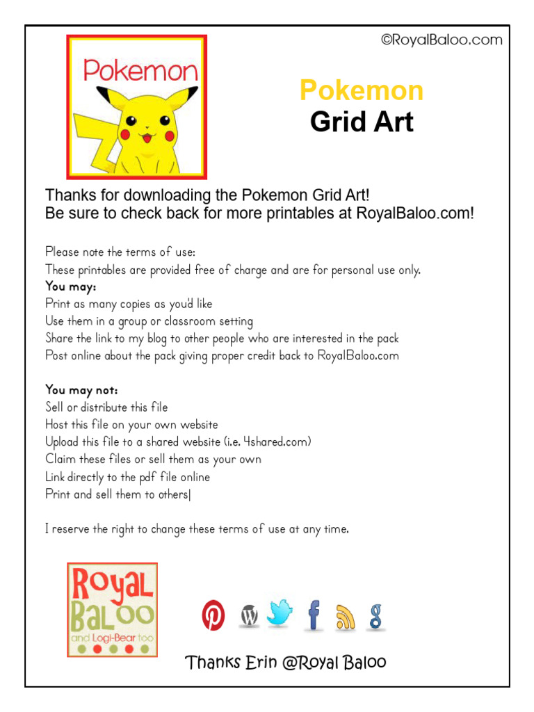 Royal Baloo Pokemon Grid Art | PDF