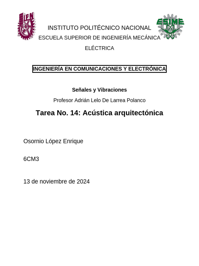 Tarea 14 | PDF | Sonido | Acústica