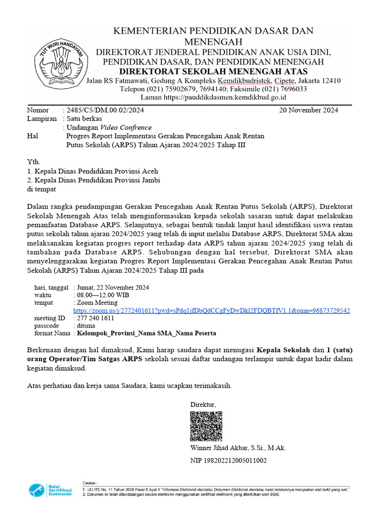 Undangan Video Conference ARPS 2024 | PDF