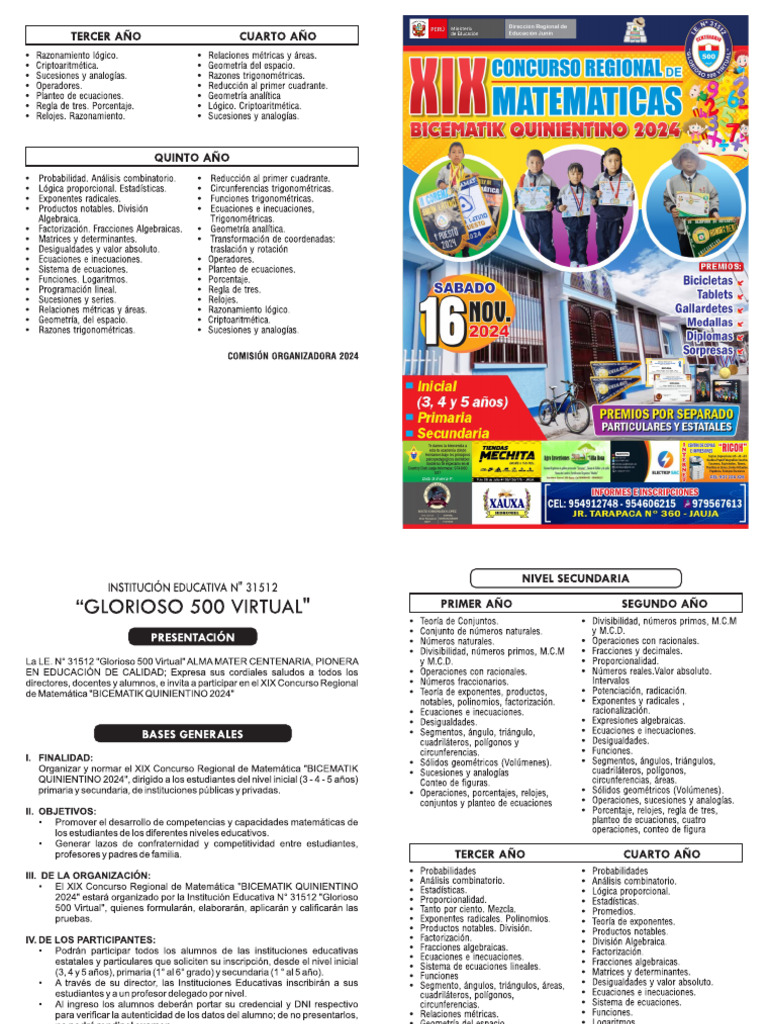 Temario 500 Concurso de Matematica 2024 Corregido | PDF | Matemáticas