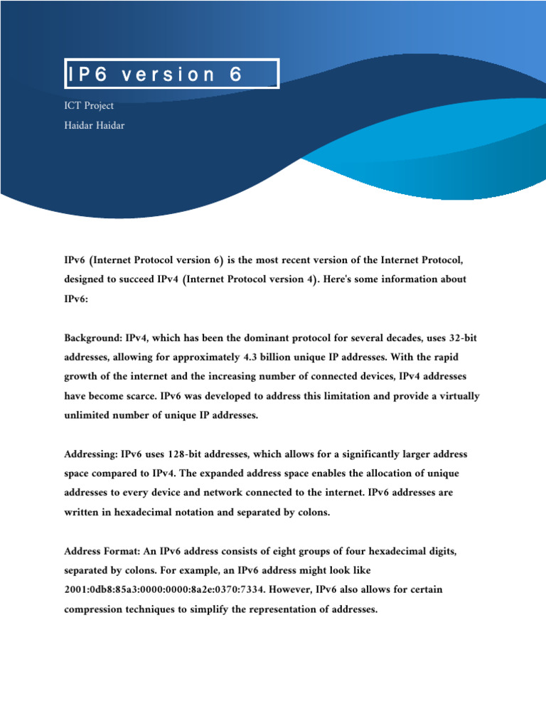ICT Project | PDF | I Pv6 | Internet Protocols