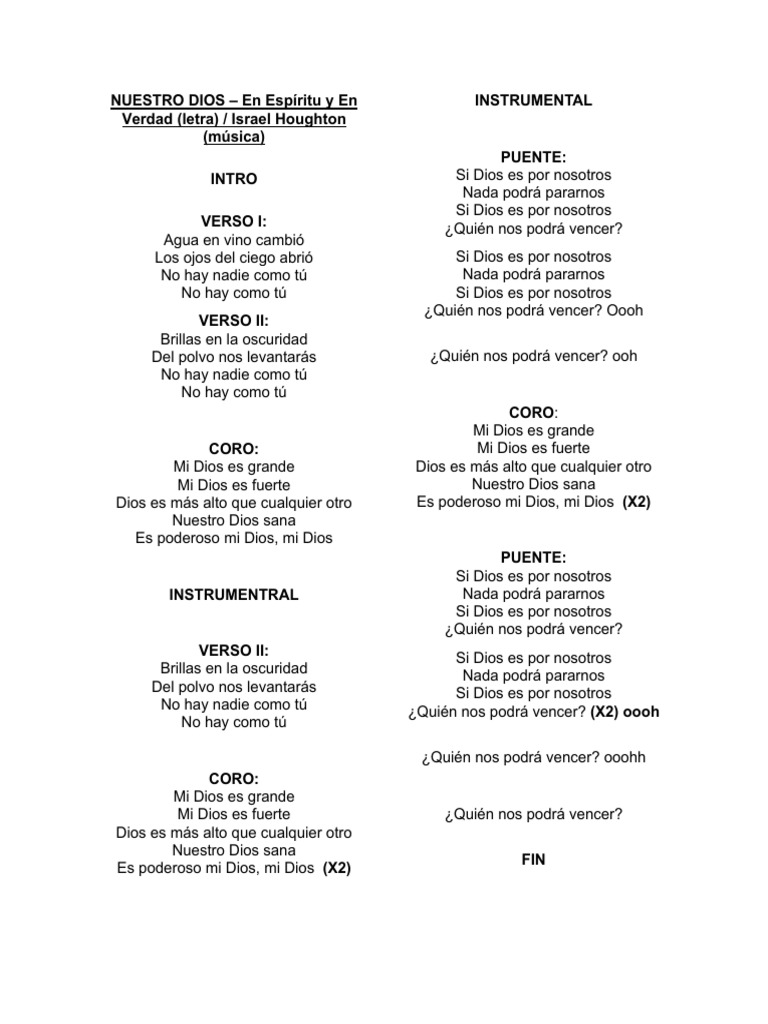 NUESTRO DIOS - en Espíritu y en Verdad (Letra) - Israel Houghton ...