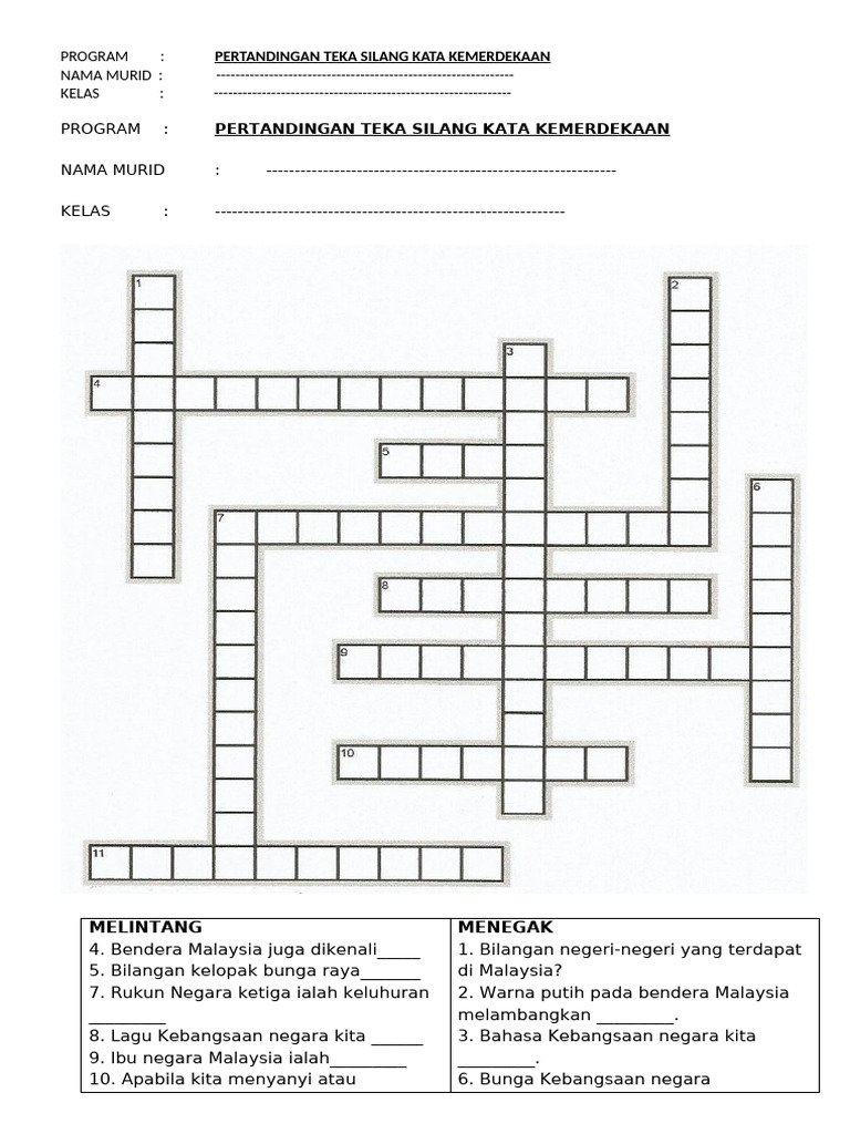 24 Teka Silang Kata Kemerdekaan | PDF