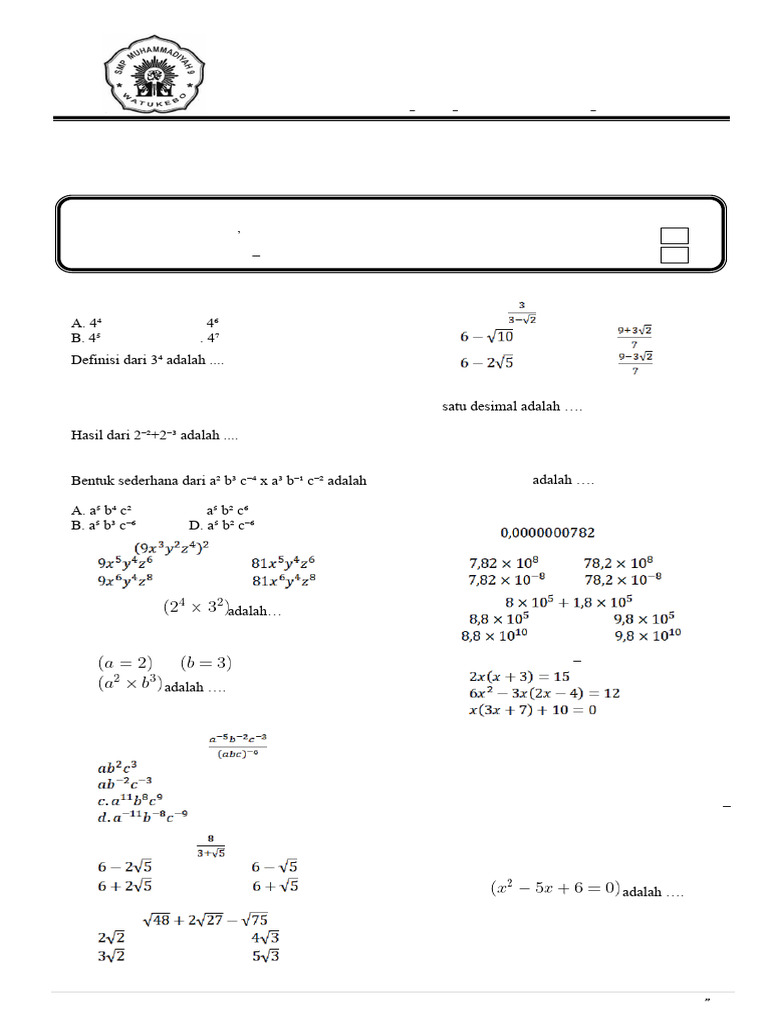 Soal MTK Kls 9 Asas Ganjil 2024'2025 | PDF | Metode & Bahan Ajar