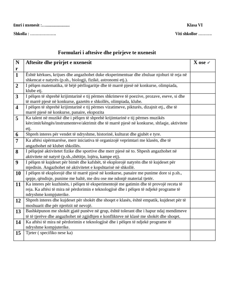 Pyetesor Klasa 6 | PDF