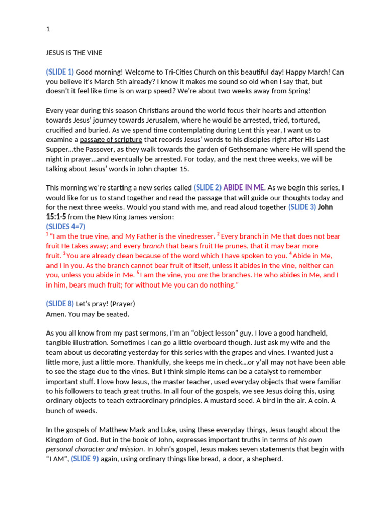 Week One - Jesus Is The Vine | PDF | Jesus | Gospel Of John