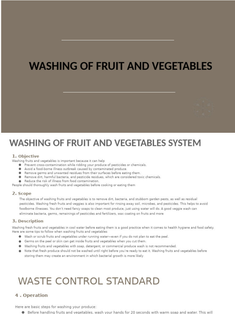 Sop Washing of Fruit and Vegetables | PDF | Vegetables | Foodborne Illness