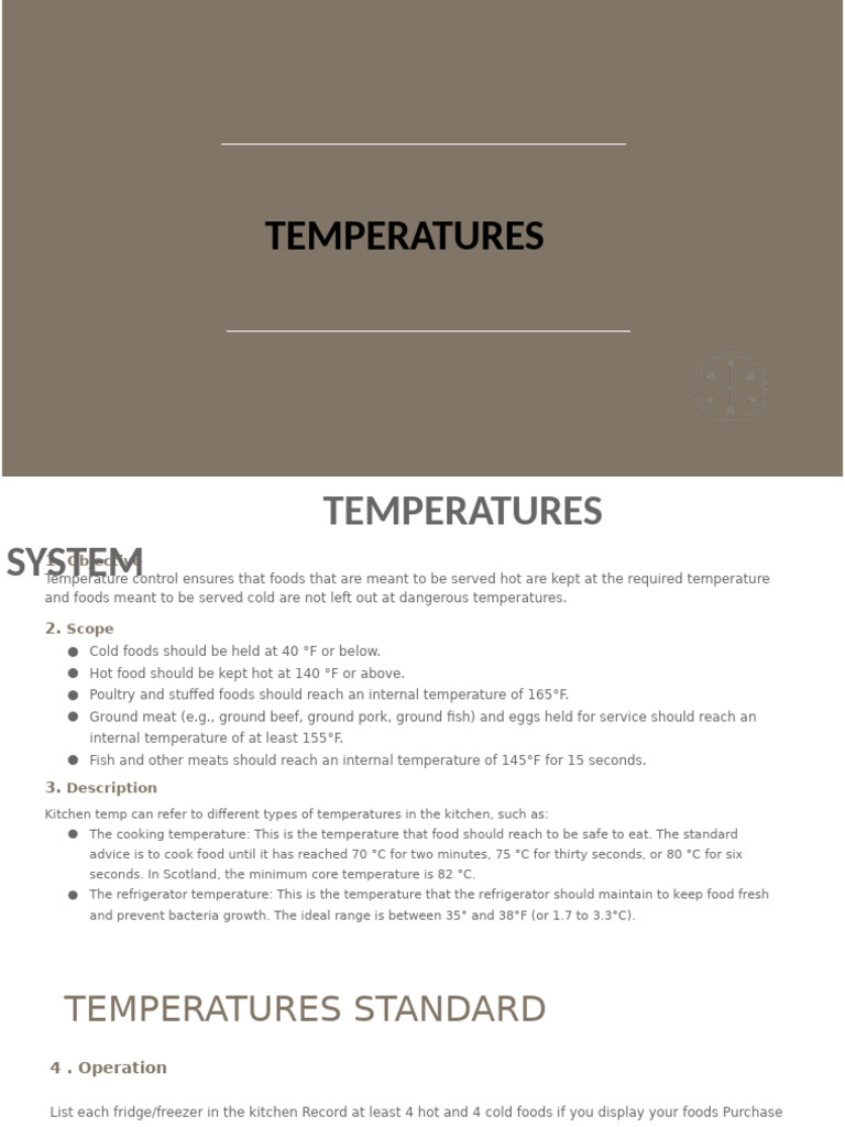 Sop Temperatures | PDF | Refrigerator | Thermometer
