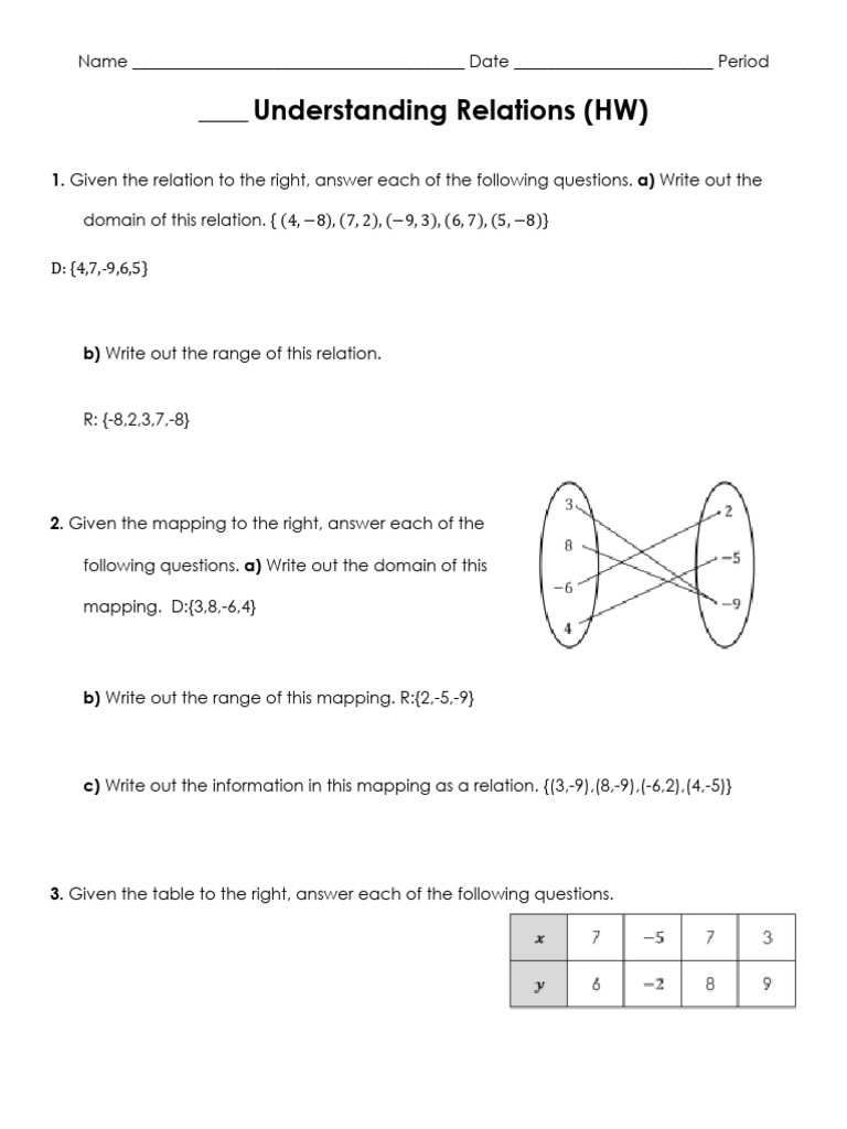 Understanding Relations - HW | PDF