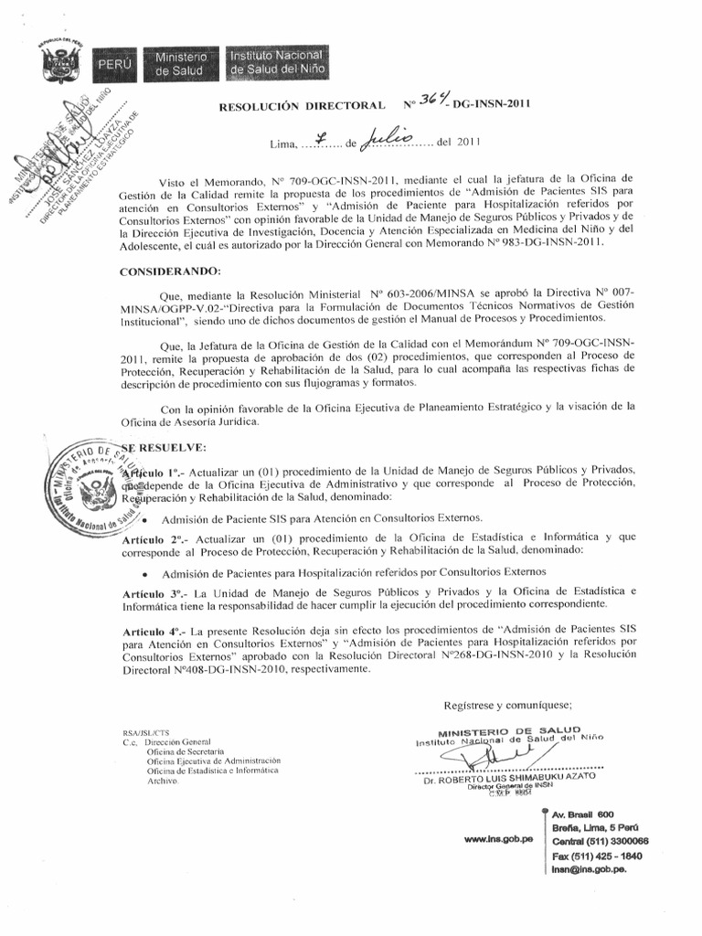 R D N 364 2011 Mapro Umspyp Consulta Externa | PDF