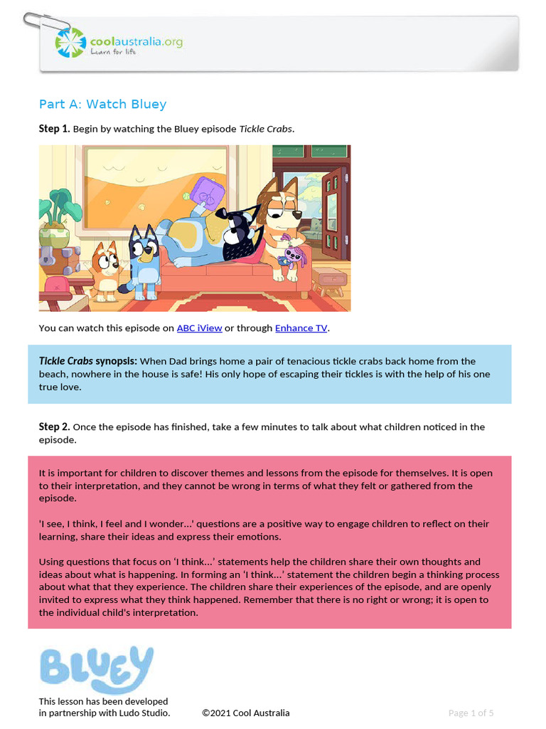 05 - Bluey Tickle Crabs Caring Early Learning-Teacher Worksheet | PDF ...