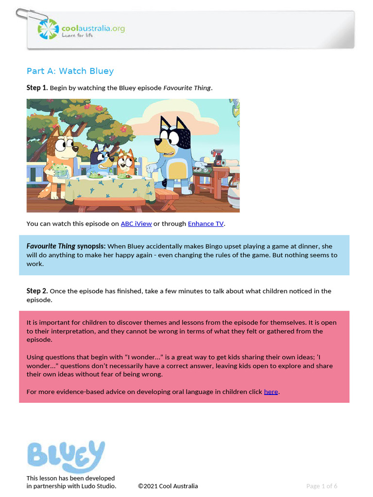 Bluey Early Education Activities Guide | PDF | Gratitude | Storytelling