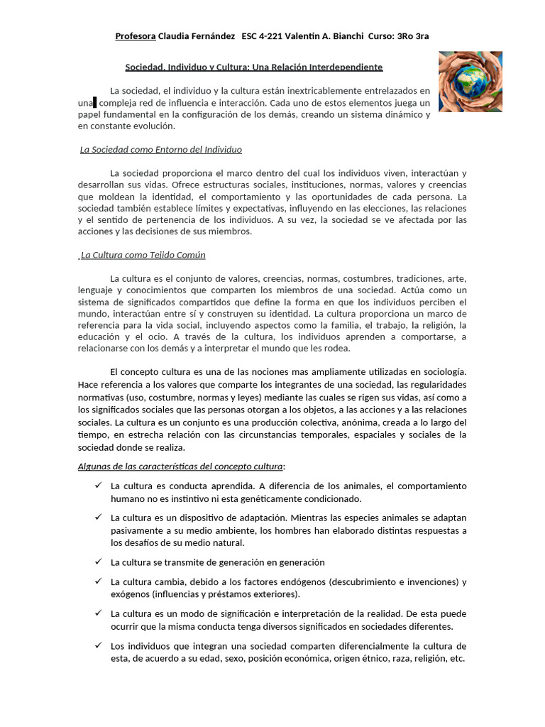 Clase 13 Sociedad - Individuo - Cultura | PDF | Sociedad | Comportamiento