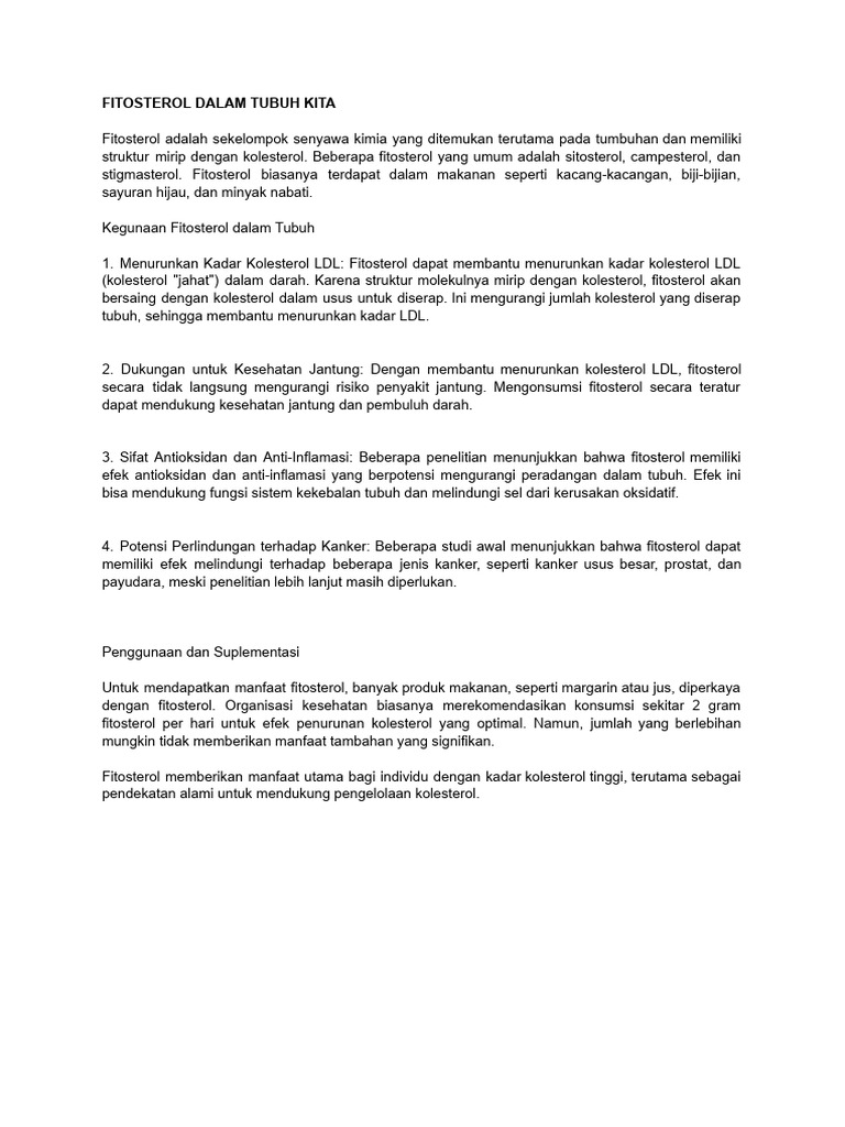 Fitosterol Dalam Tubuh Kita | PDF | Kesehatan Holistik