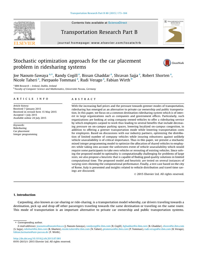 Stochastic Optimization Approach For The Car Placement Problem In