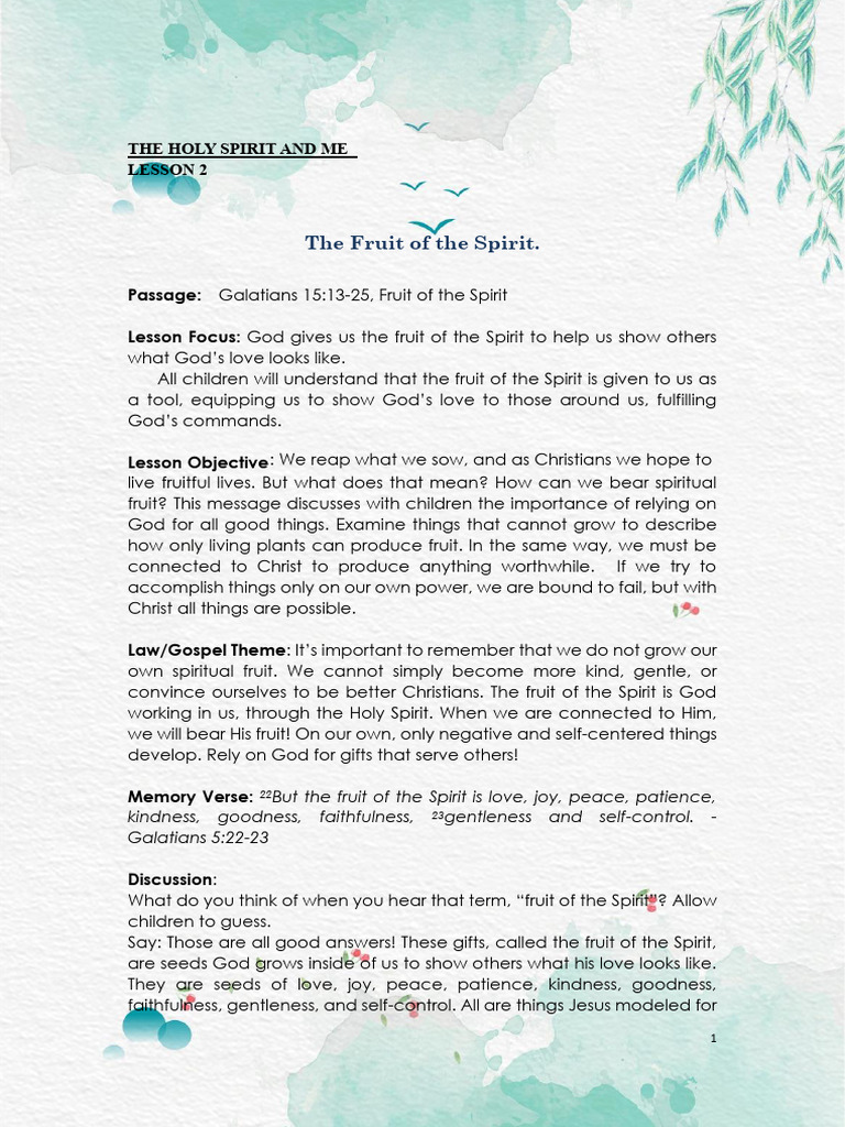 Fruit of the Spirit Lesson for Kids | PDF | Fruit Of The Holy Spirit ...