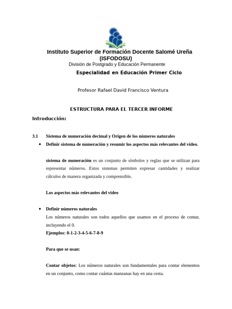 Informe 3 | PDF | Número natural | Conjunto (Matemáticas)