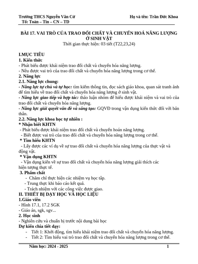 KHTN Sinh 6 t5 | PDF