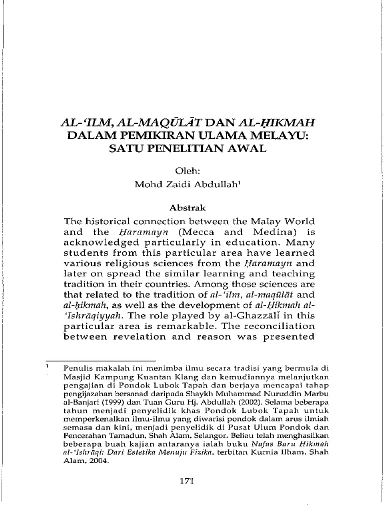 Pemikiran Ulama Melayu: Al-'Ilm dan Al-Hikmah | PDF
