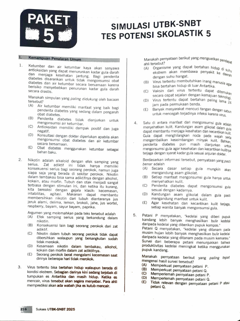 Simulasi SNBT Paket 5 | PDF