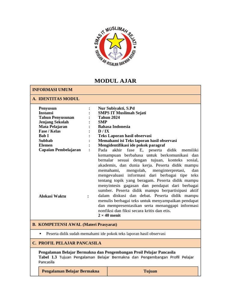Modul Ajar Pai Kls 10 | PDF