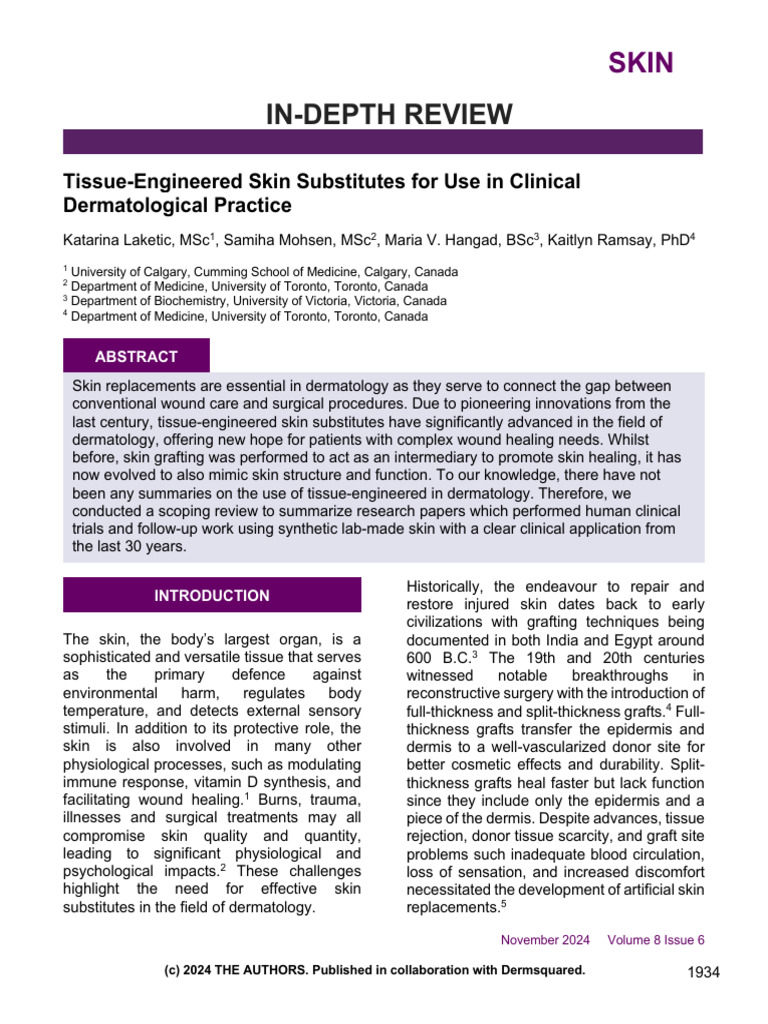 Tissue-Engineered Skin Substitutes Review | PDF | Tissue Engineering ...