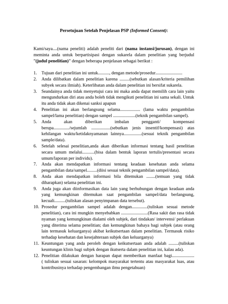 Contoh PSP Inform Consent 35 Butir | PDF