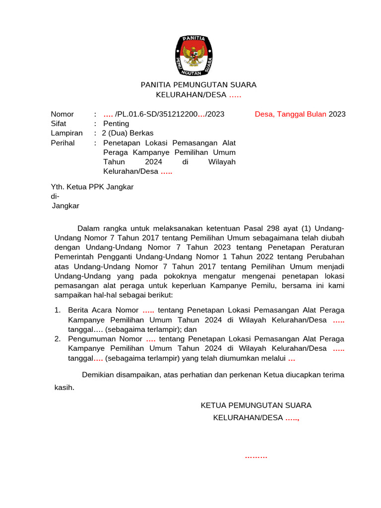Surat Dinas Pps Ke PPK Lokasi Apk | PDF