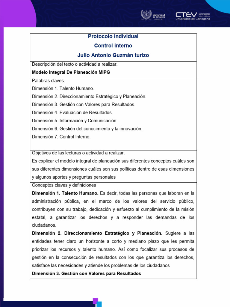 Protocolo Individual Control Interno U4 | PDF | Gobierno E | Planificación