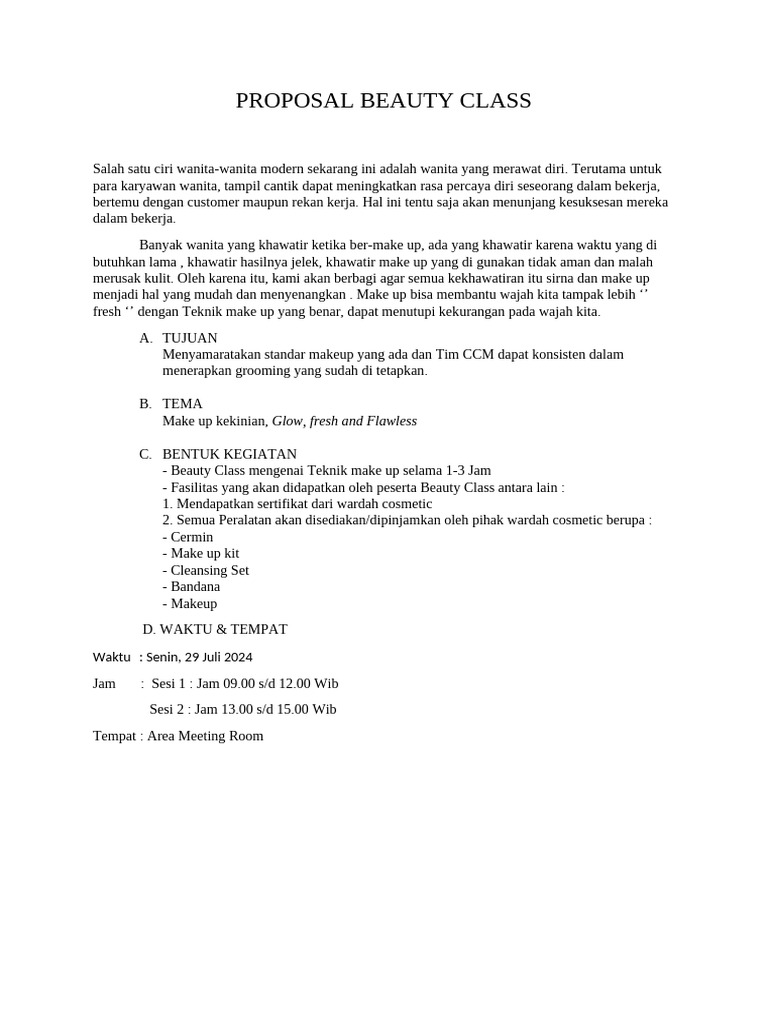 Proposal Kelas Kecantikan Wardah | PDF