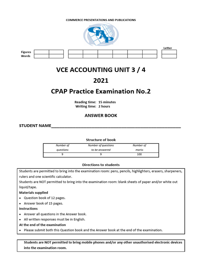 2021 CPAP Accounting Unit 3 4 Exam 2 Answer Book | PDF | Debits And ...