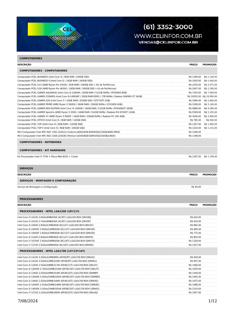 Cel Tecnologia Tabela 07 08 2024 | PDF | Solid State Drive | Hard Disk Drive