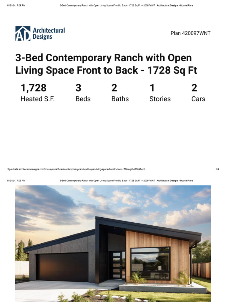 3-Bed Contemporary Ranch With Open Living Space Front To Back - 1728 SQ ...