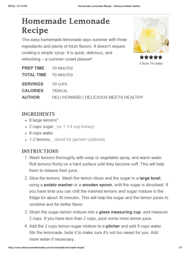 Easy Summer Lemonade Recipe | PDF | Lemon | Lemonade