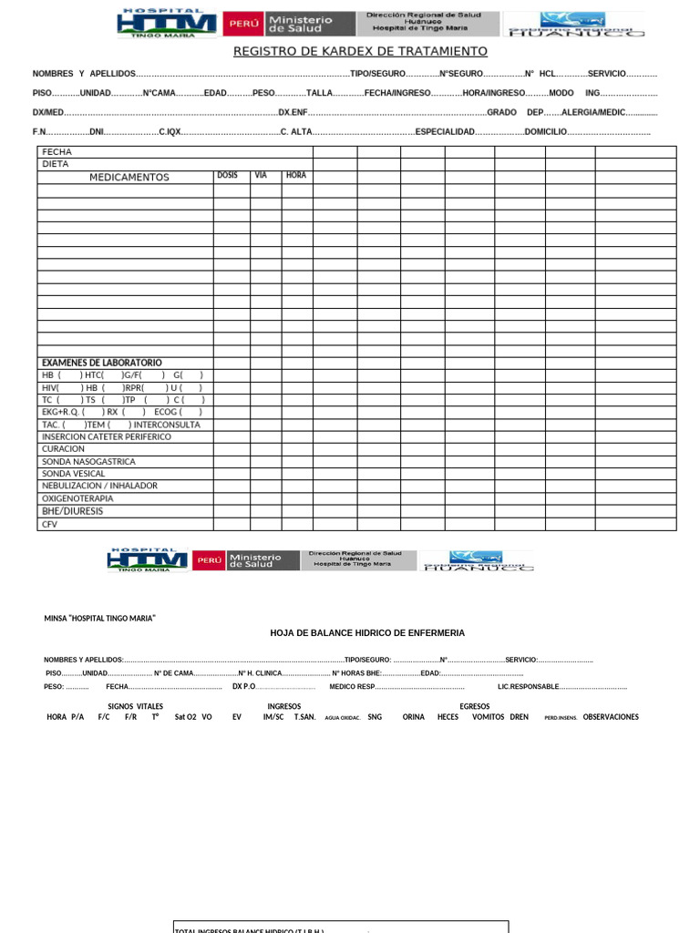 Kardex y Balance, Funciones Vitales | PDF | Medicina CLINICA | Especialidades Medicas