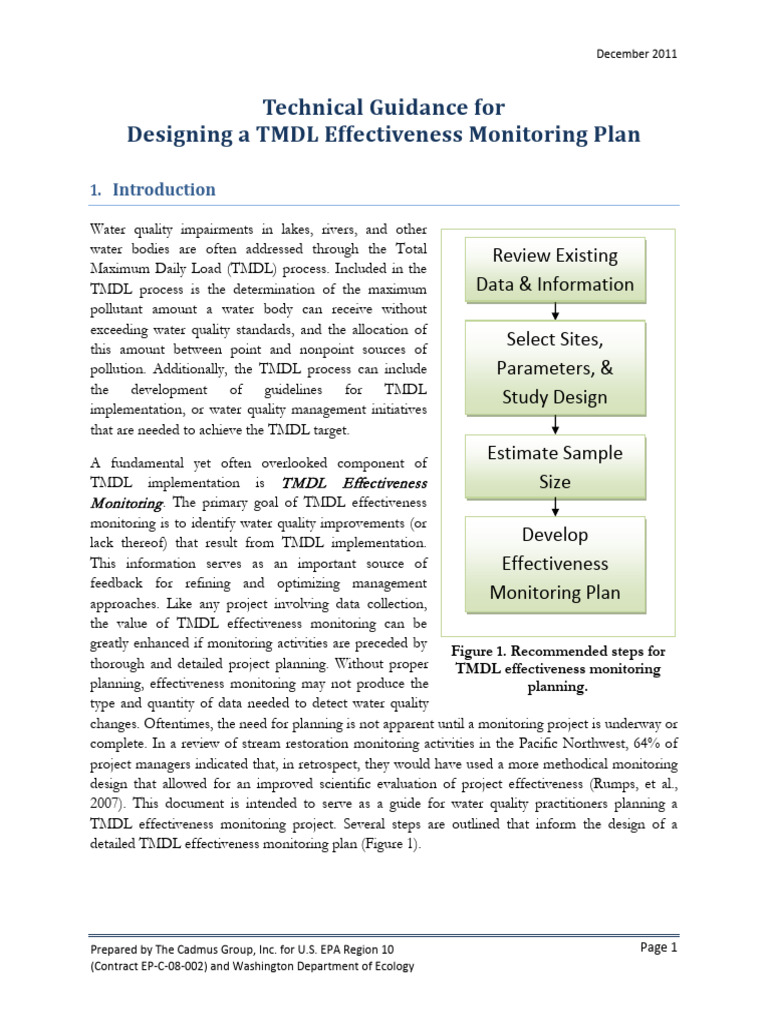 Technical Guidance For Designing TMDL Effectiveness Monitoring Plan ...