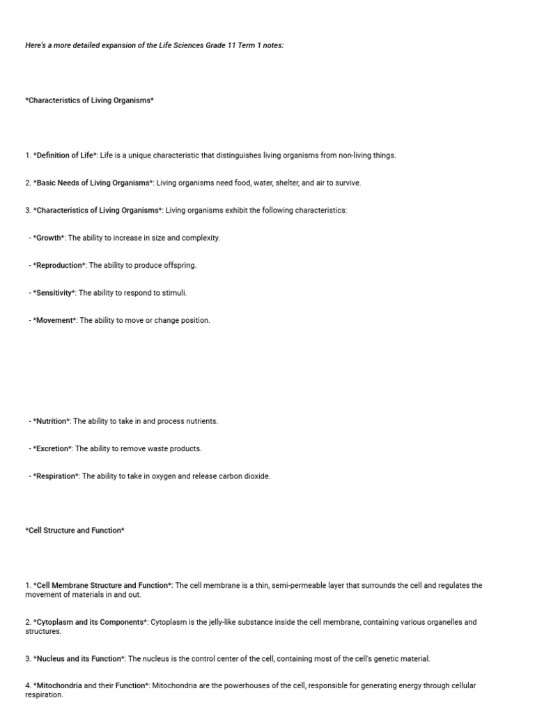 Life Science Grade 11 New Term 1 | PDF | Cell (Biology) | Evolution