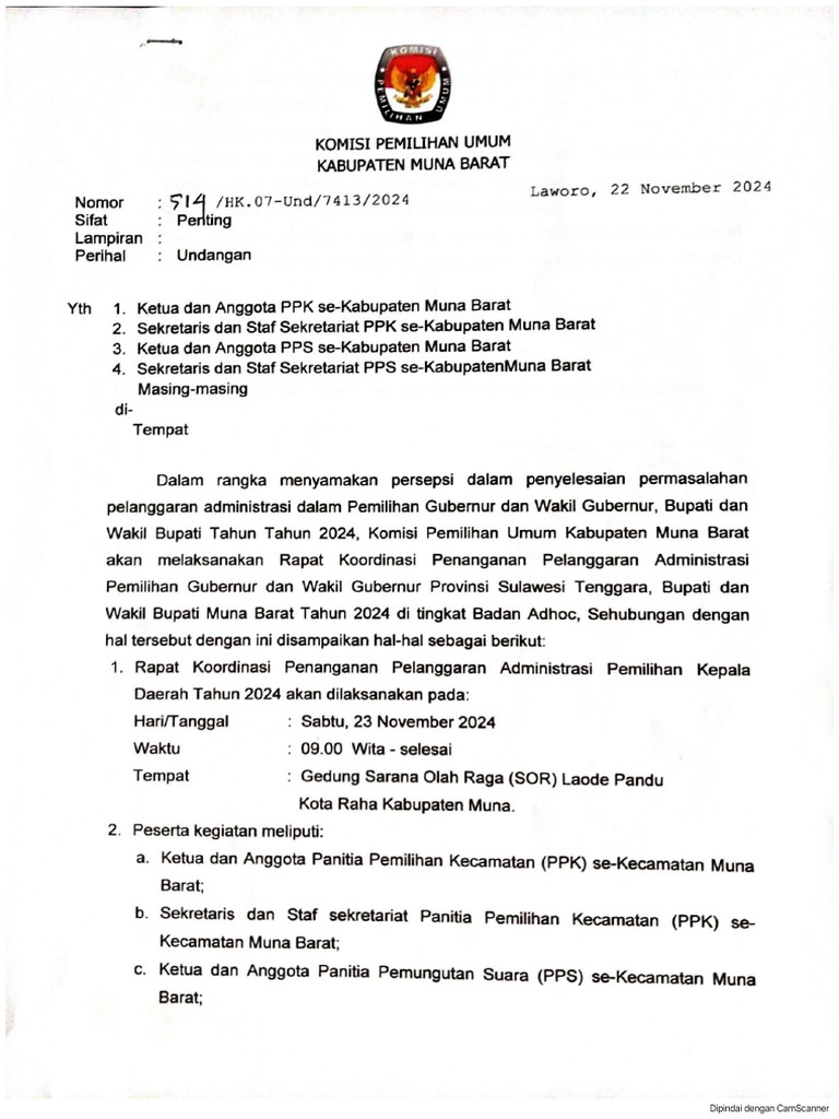 Contoh Undangan Bimtek KPU | PDF