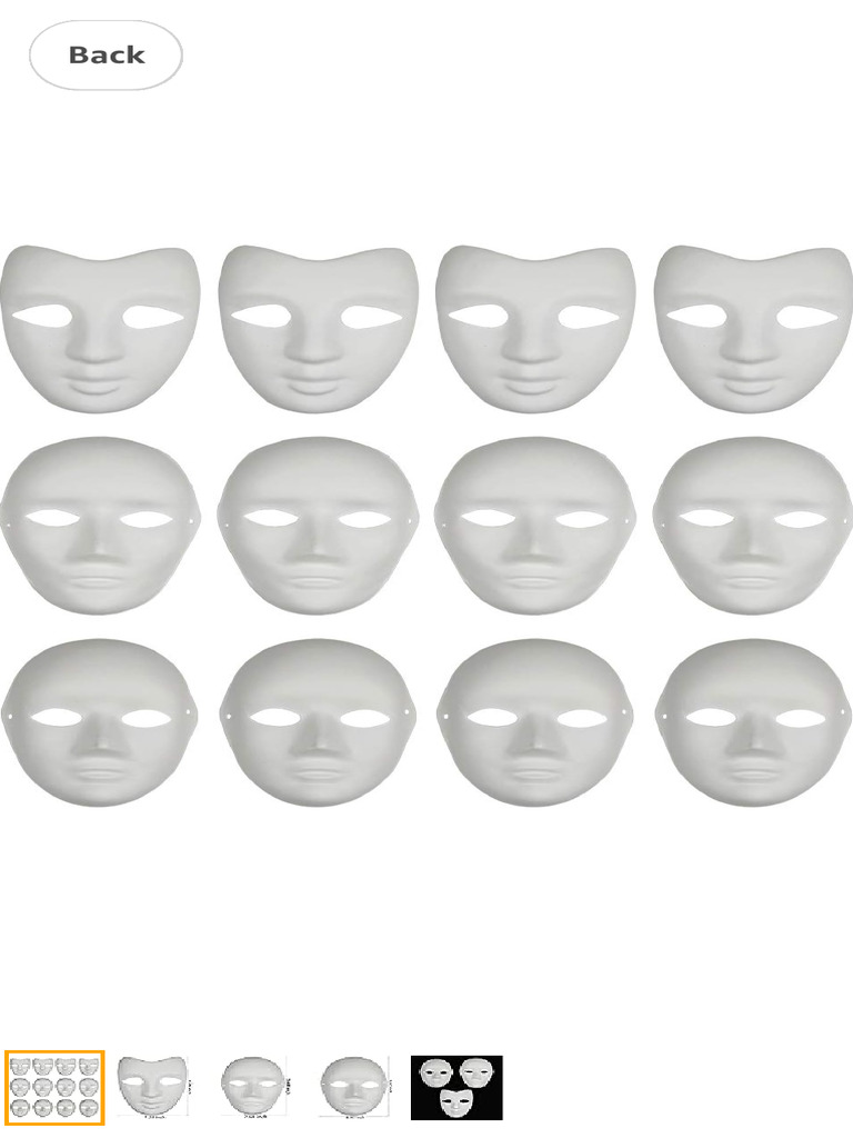 Amazon.com 12PCS Paper Mache Art Mask White DIY Full Face Masks Blank ...
