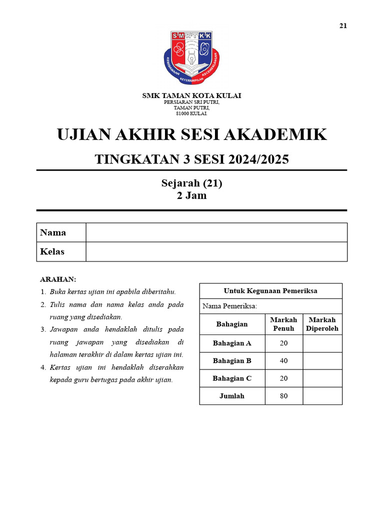 Uasa Sejarah Ting 3 | PDF